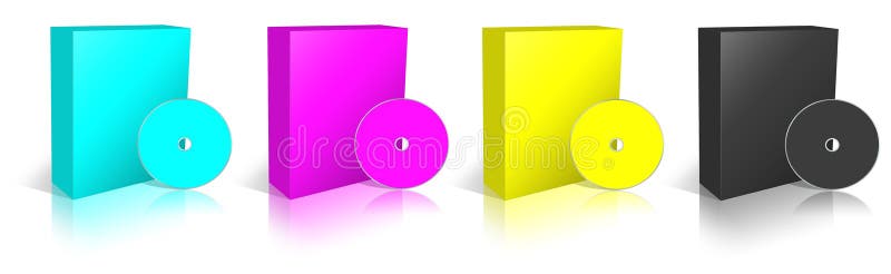 Four CMYK Software Boxes Blank Template Red, Green and Blue for ...