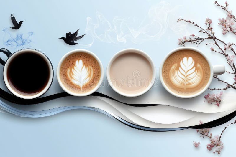 Four Coffee Cups Arranged in a Row Showcase Different Types of ...