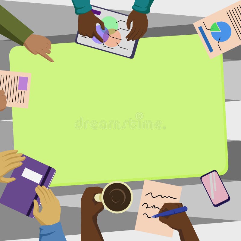 Four Colleagues Office Meeting Having Coffee Discussing Future Projects ...