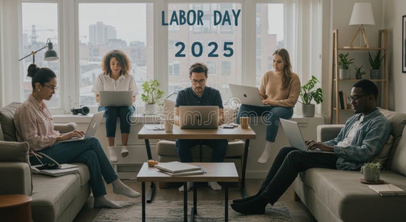 Labor Day 2025: Remote Work Stock Illustration - Illustration of room ...