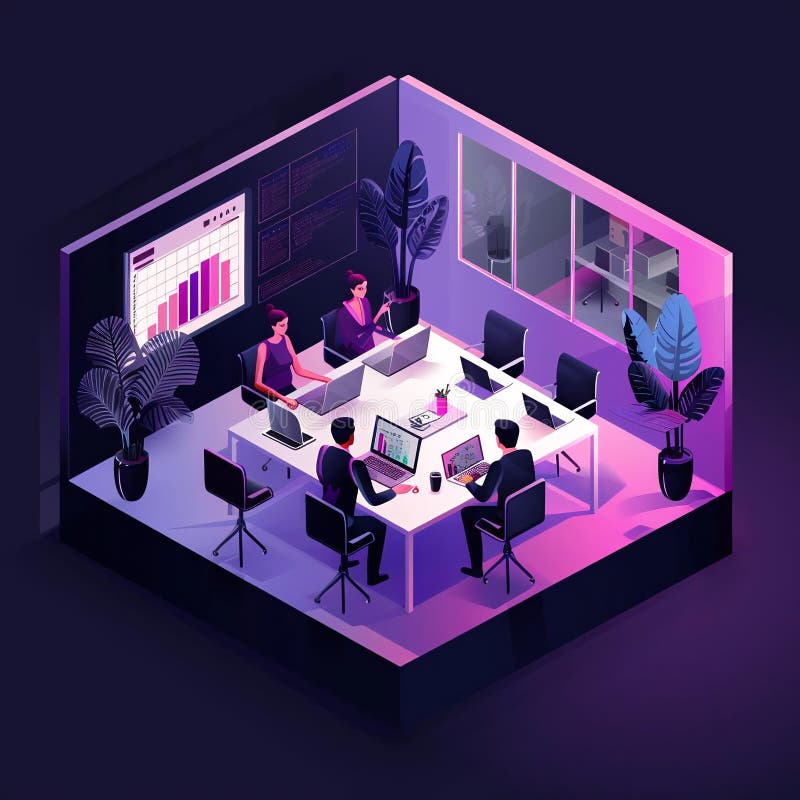 Four Colleagues Work Together in a Modern Startup Office, Surrounded by ...