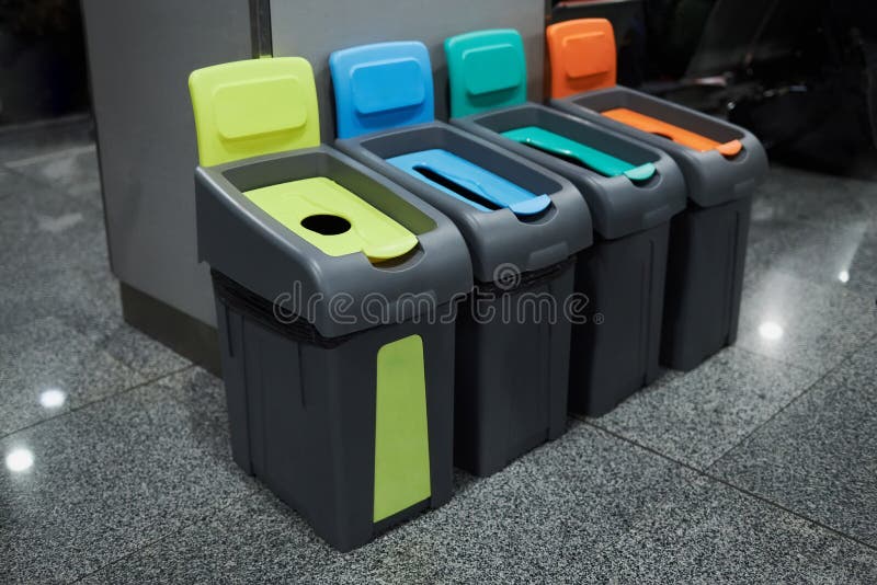 Four Color Coded Recycle Garbage Bins. Stock Photo - Image of earth ...