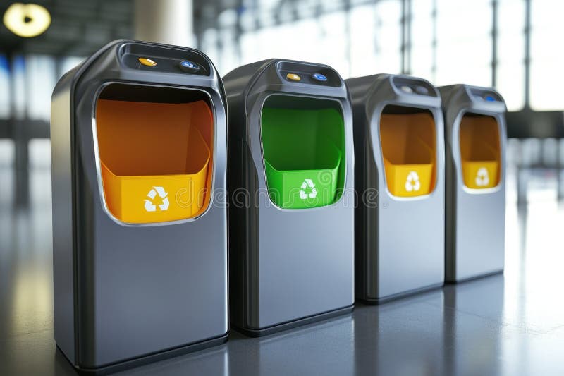Recycling Bins Waste Separation Modern Urban Setting Stock Photos ...