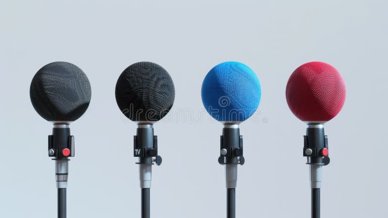 Four Color Microphones Stand.AI Generated Image Stock Photo - Image of ...