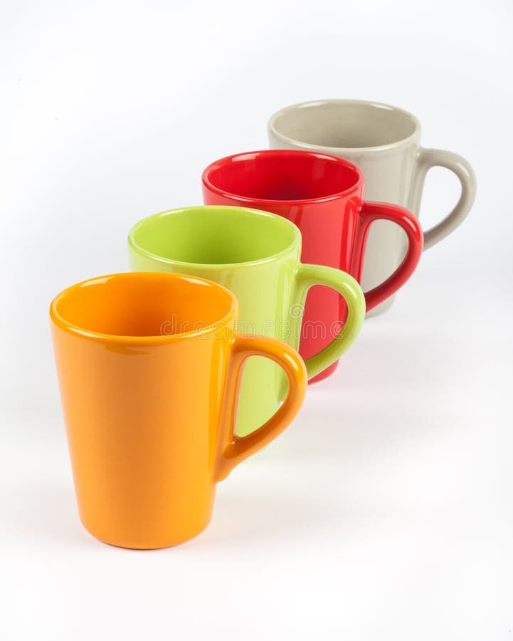 Four Color Empty Tea Cups Arranged One Row Stock Photos - Free ...