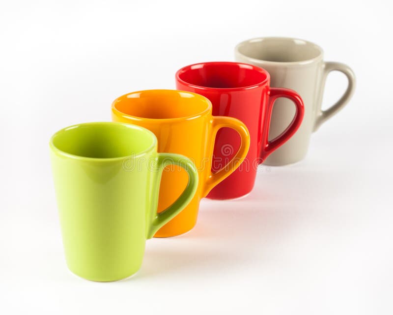 Four Color Tea Cups Shown in a Row Stock Photo - Image of white ...