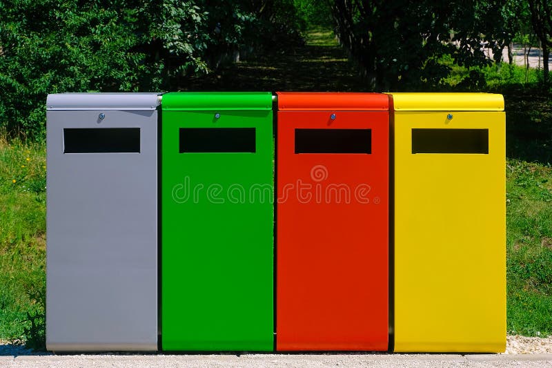 Four Colored Bins for Separate Garbage Stock Image - Image of ...