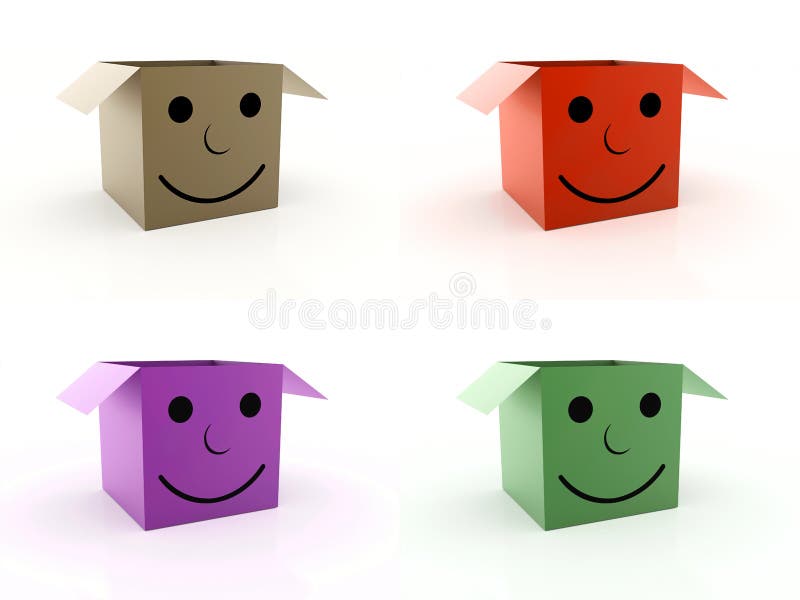 Four Colored Box Icon with Smile Face Isolated Stock Illustration ...