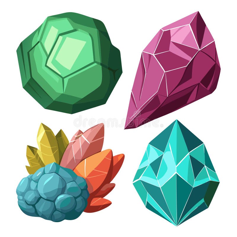 Four Colored Crystals on a White Background in a Set Arrangement Stock ...