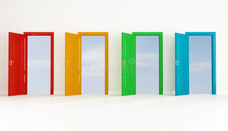 Four colored open door stock illustration. Illustration of interior ...