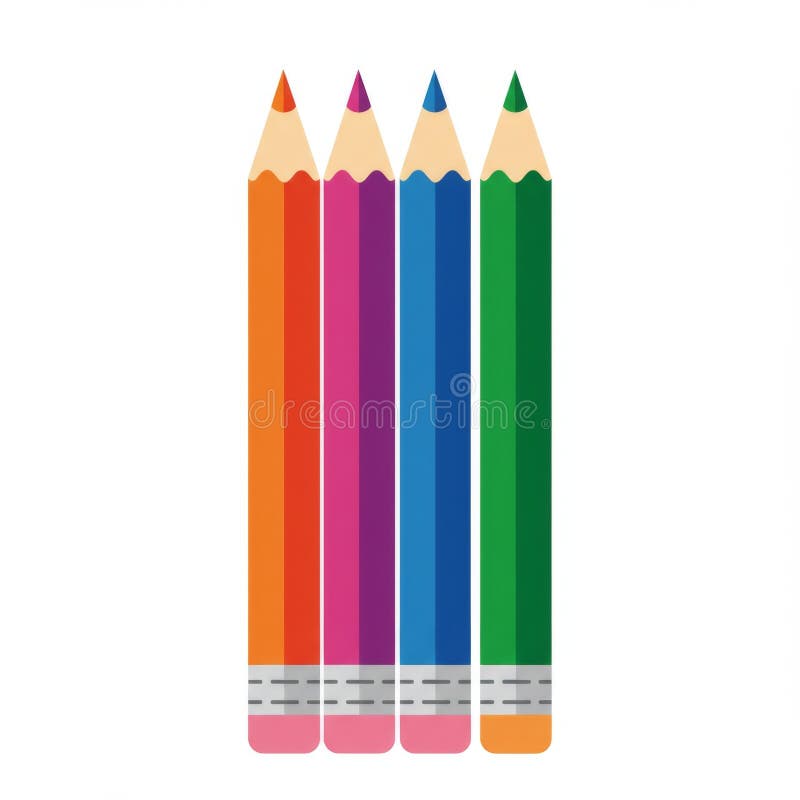 Four Colored Pencils on White Background Stock Illustration ...