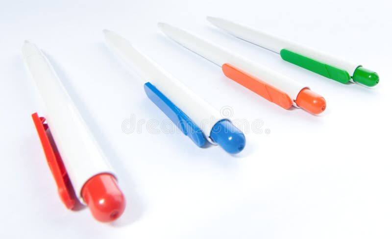 Four colored pens. stock image. Image of stationery, palette - 11124759