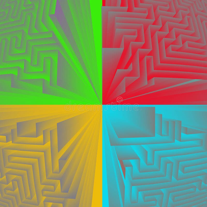 Four Colored Pieces of Maze Structure Stock Illustration - Illustration ...