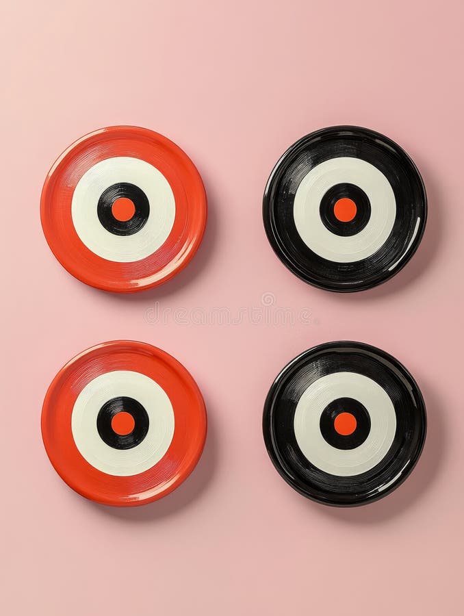 Four Colored Target Patterns on a Pink Background. Stock Photo - Image ...