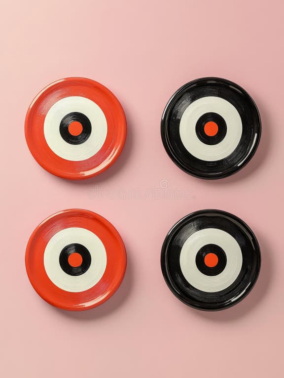 Four Colored Target Patterns on a Pink Background. Stock Photo - Image ...