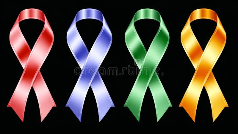 Four Colorful Awareness Ribbons on Black Background Stock Illustration ...