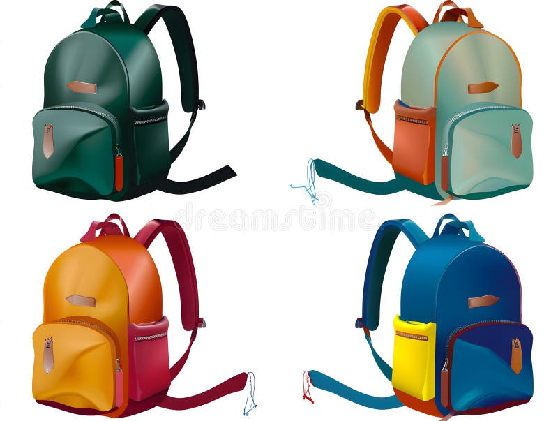 Four Colorful Backpacks with Unique Designs Isolated on Transparent ...