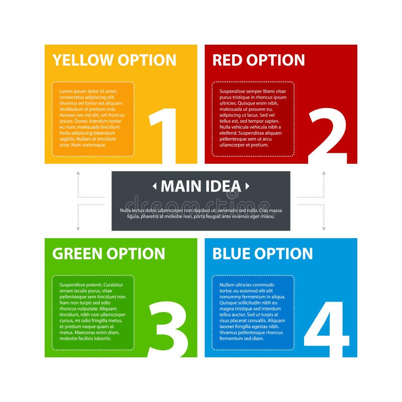 Four Colorful Banners, Numbered from One To Four, Related To the Main ...