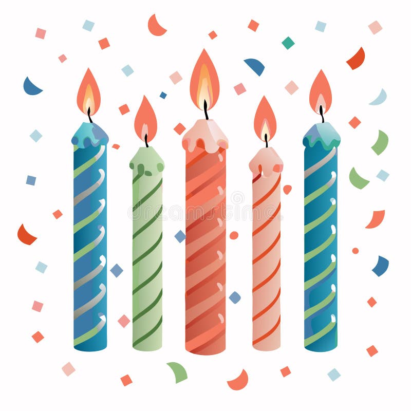 Four Colorful Birthday Candles with Confetti Stock Vector ...