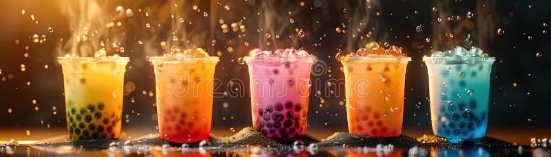 Four Colorful Boba Tea Drinks with Tapioca Pearls Stock Image - Image ...