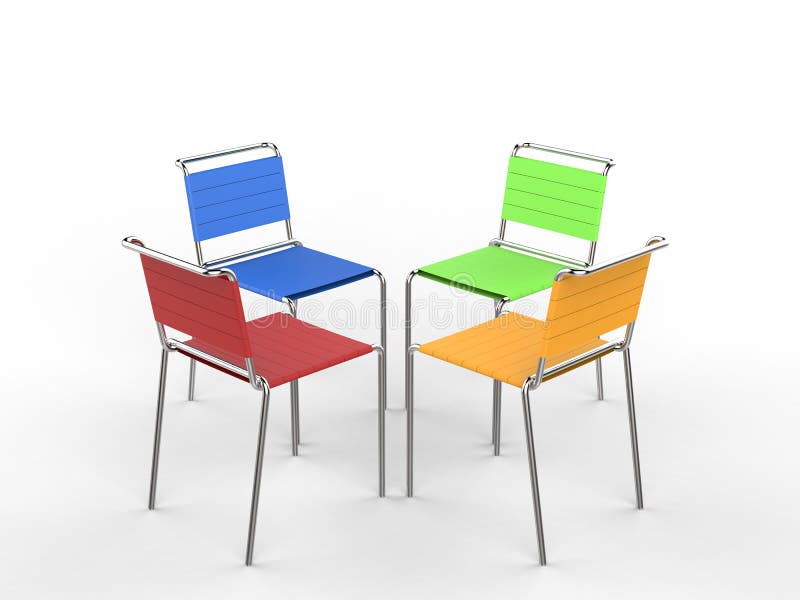 Four Colorful Chairs Facing Each Other Stock Photo - Image of kitchen ...