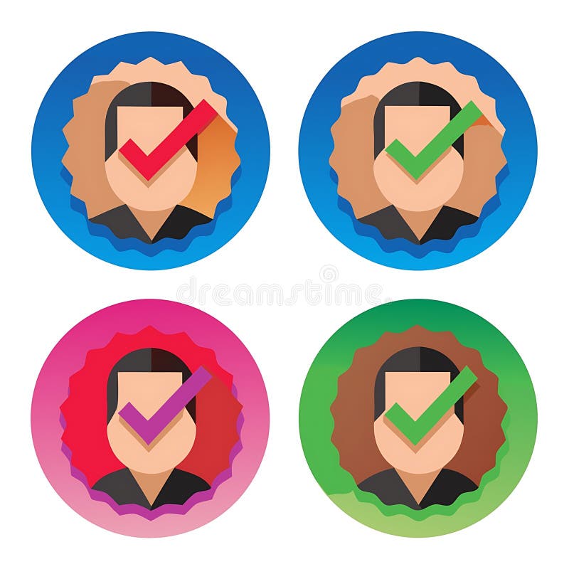 Four Colorful Circular Icons Featuring Stylized Figures with Check ...