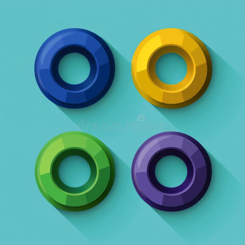 Four Colorful Circular Objects on Teal Background with Long Shadows ...