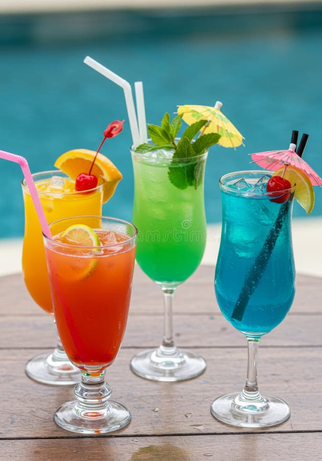 Four Colorful Cocktails Pool Stock Photos - Free & Royalty-Free Stock ...