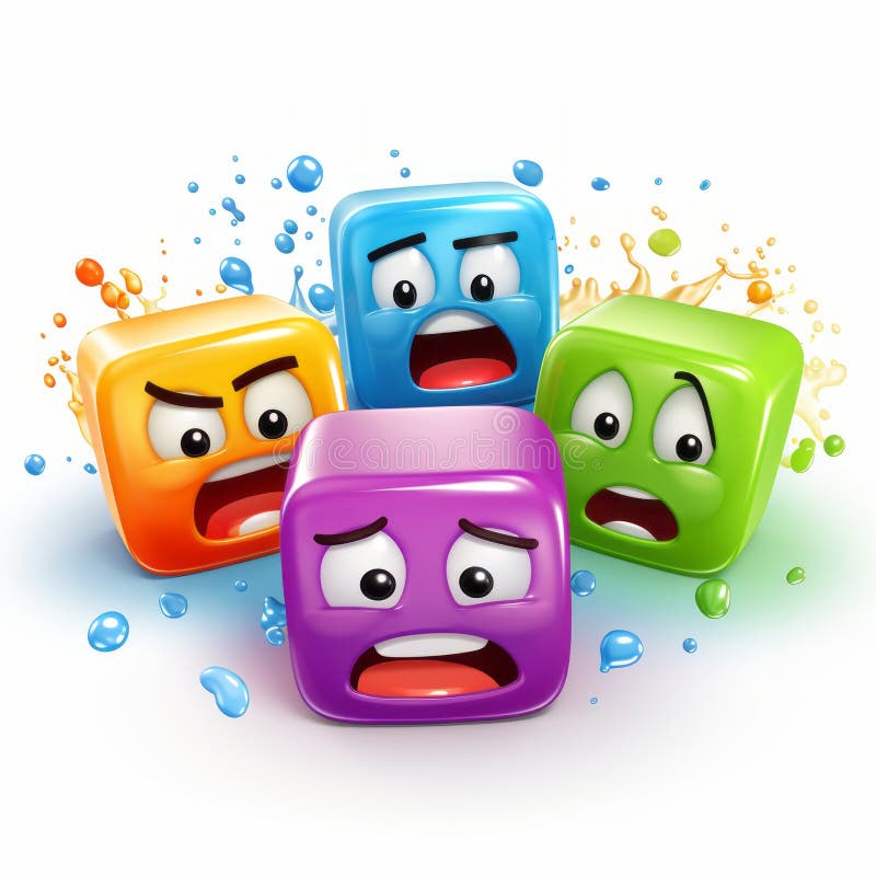 Four Colorful Cubes with Faces and Expressions Stock Illustration ...
