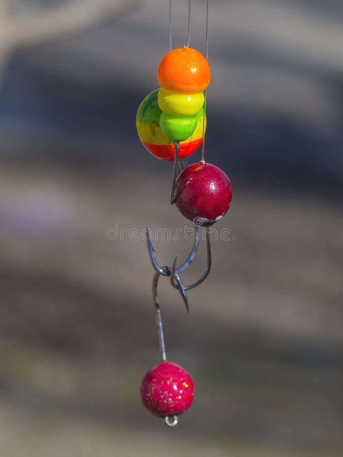 Four Colorful Floats with Hooks for Fishing Stock Photo - Image of ...