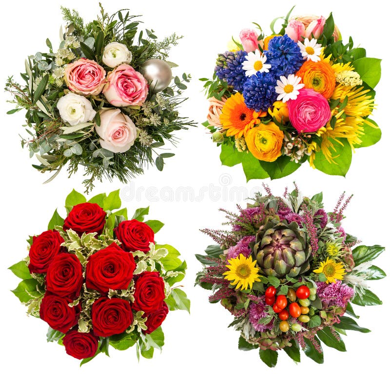 Four Colorful Flowers Bouquet on White Stock Photo - Image of floral ...