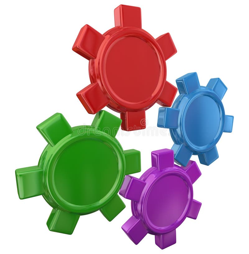 Four Colorful Gears Turning Together in Unison - Teamwork Synergy Stock ...