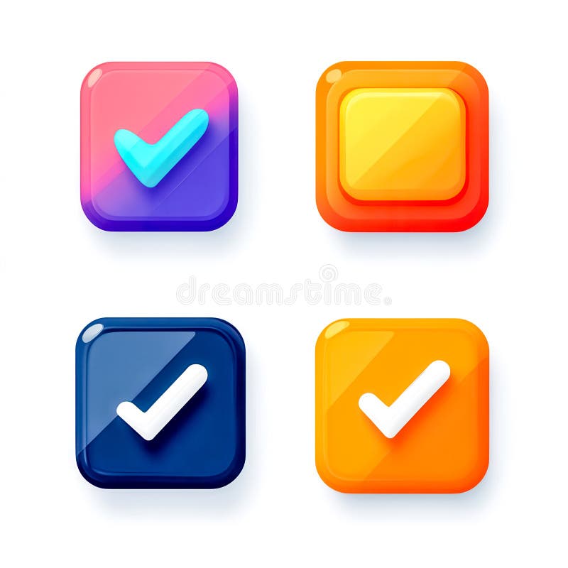Four Glossy Toggle Switch Icons Showing Check Mark and Empty State on ...