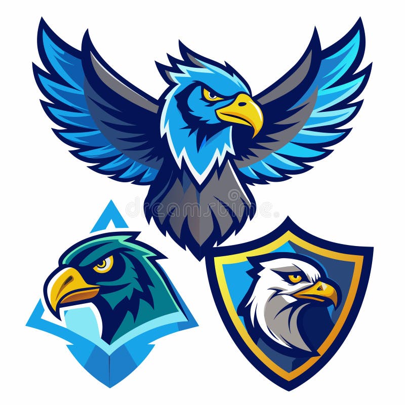 Four Colorful, Illustrated Logos Featuring Hawks, Eagles, and Falcons ...