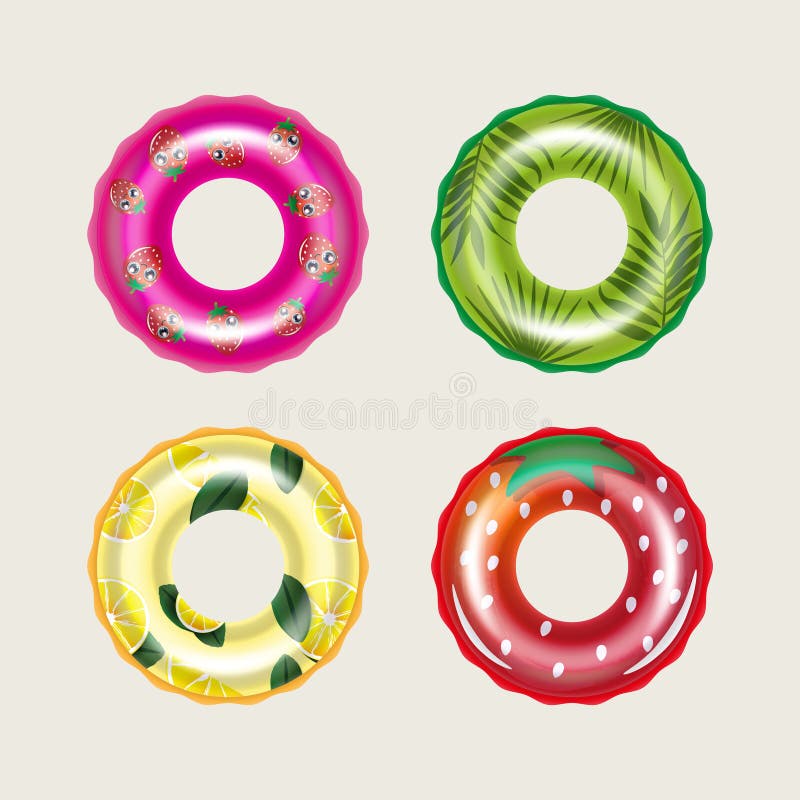 Four Colorful Inflatable Pool Rings are Displayed Against a White ...