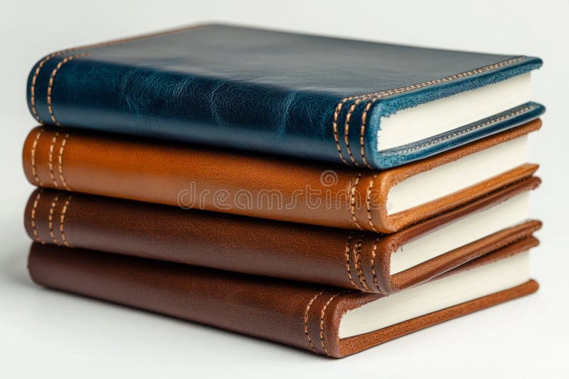 Four Colorful Leather Bound Books Creating a Neat Stack on a Seamless ...
