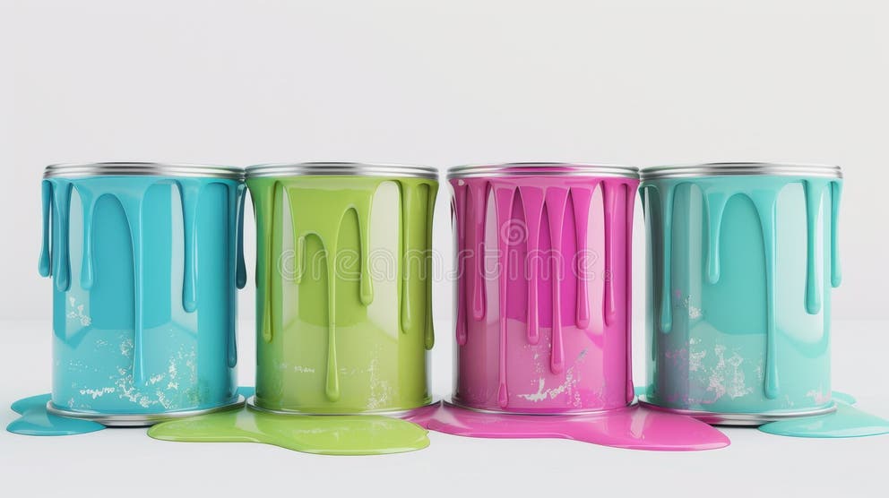 Four Paint Cans Dripping.AI Generated Image Stock Image - Image of ...