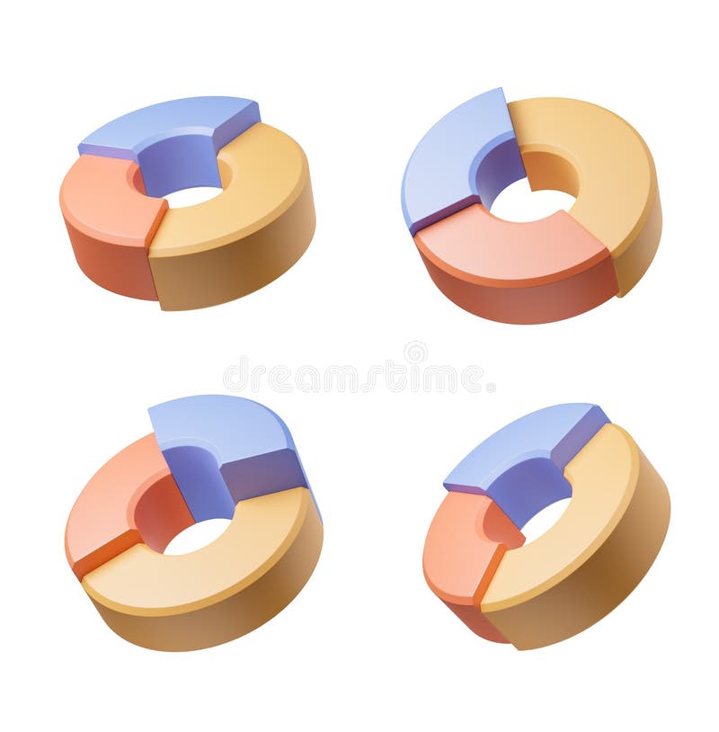 Four Colorful Pie Charts, Graphs on Empty White Background Stock ...