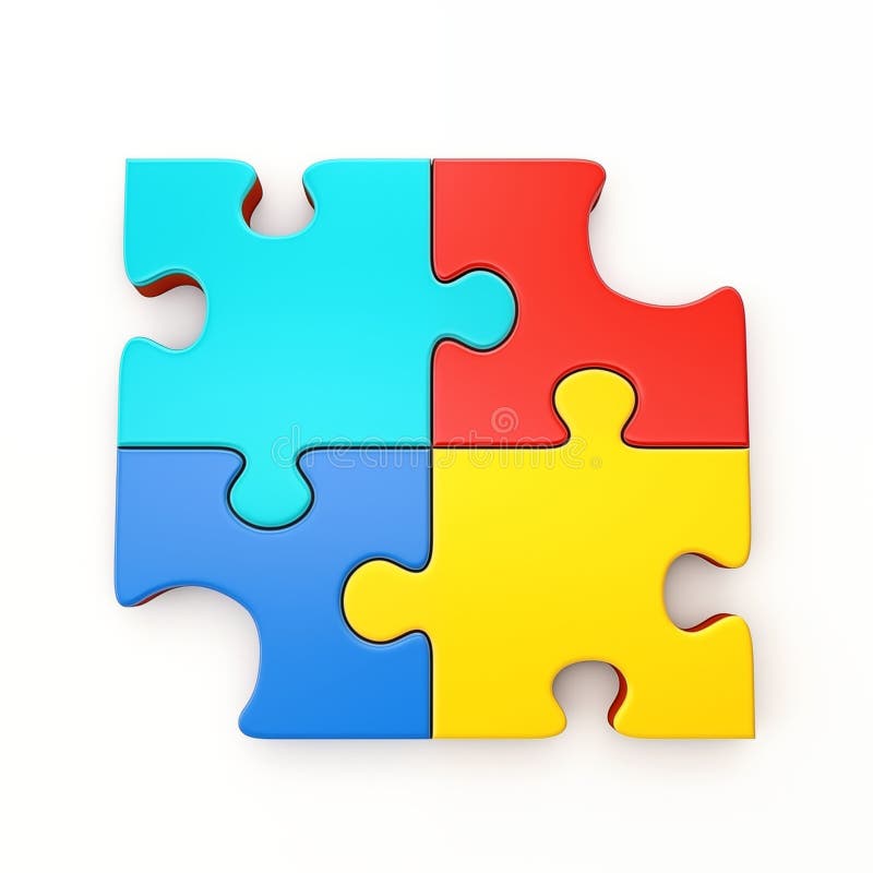 Four Colorful Puzzle Pieces Connected Together on White Background ...