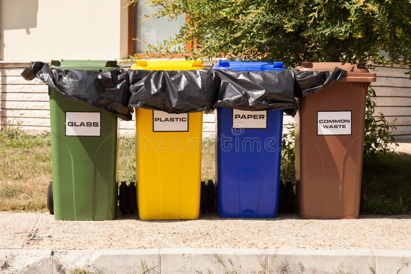 Four Colorful Recycle Bins. Different Colored Plastic Trash Recycling ...