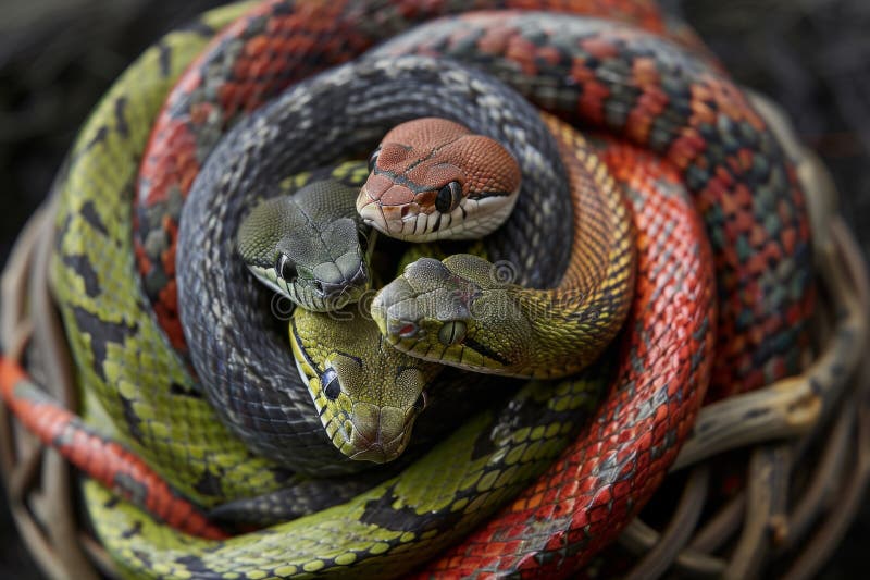 Four Colorful Snakes Intertwined in a Ball Stock Illustration ...