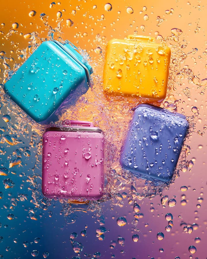 Colorful Square Objects Submerged in Water with Orange and Purple ...
