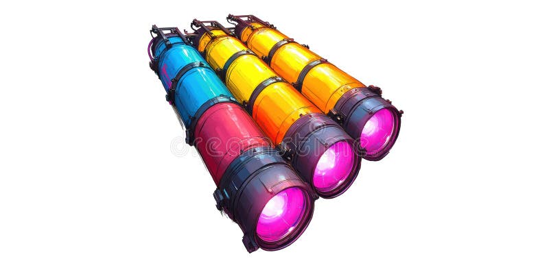 Four Colorful Stage Lights Isolated on Transparent Background Stock ...