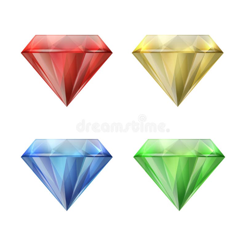 Four Colorful Vector Gems Red, Yellow, Blue, Green. Isolated on White ...