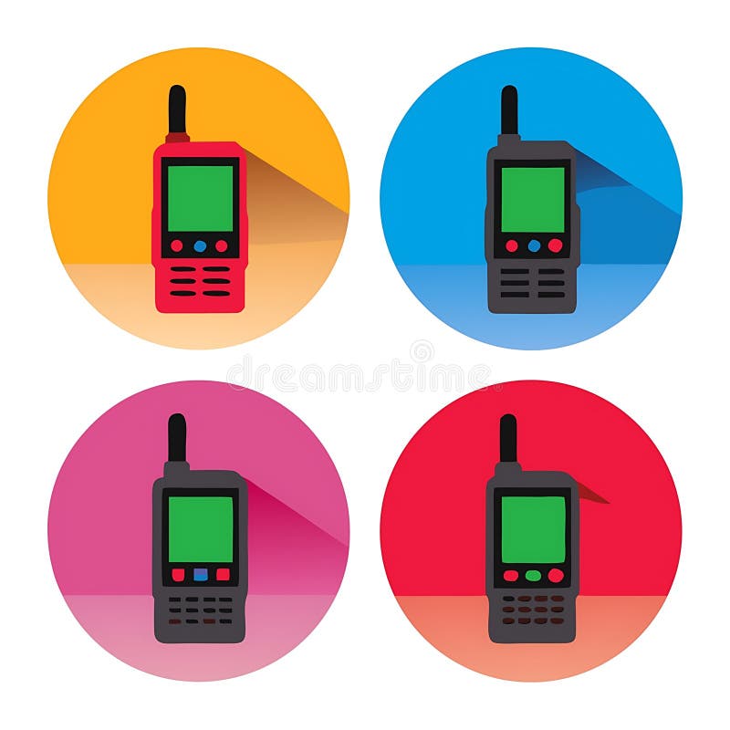 Four Colorful Walkie Talkies Displayed on Different Color Circles Stock ...
