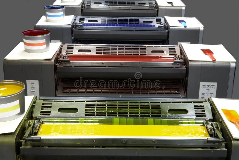Four colour printing press stock image. Image of press - 12878479