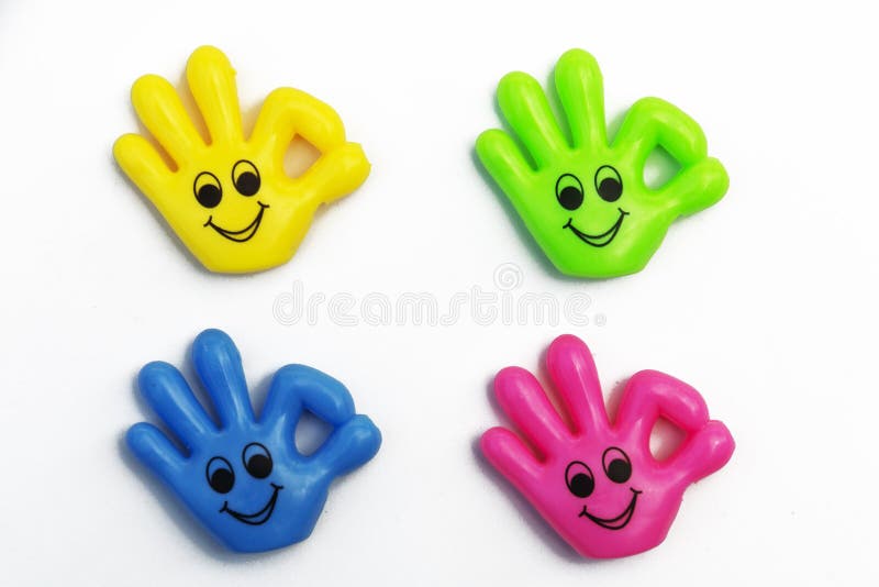 Four Colour Small Plastic Hands with Smile on Face Making the OK Sign ...