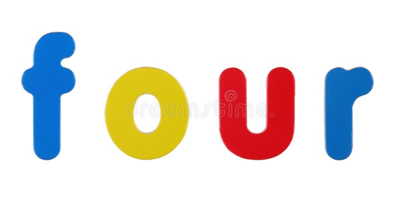 Four Coloured Magnetic Letters on White with Clipping Path Concept ...