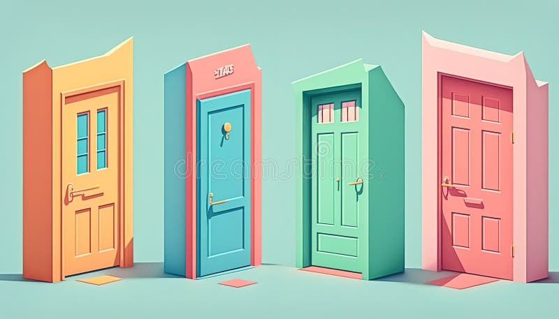 Four Colourful Doors on Isolated Light Background. Generative AI Stock ...