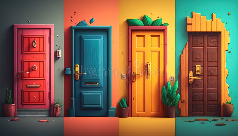 Four Colourful Doors on Isolated Light Background. Generative AI Stock ...